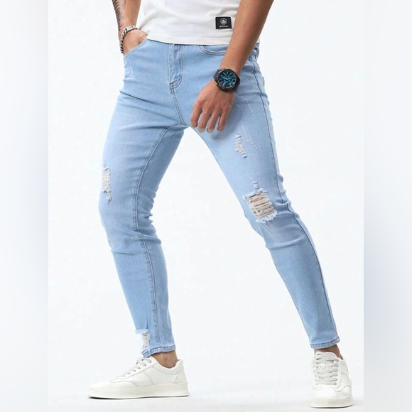 Men’s Skinny Jeans | Jeans | Mens Cotton Ripped Frayed Skinny Jeans New ...
